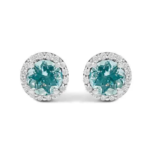 HAUS OF BRILLIANCE 10k Gold Gemstone And Diamond Halo Stud Earrings - White | Blue Aquamarine